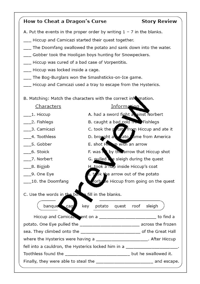 Cressida Cowell "How to Cheat a Dragon's Curse" worksheets | Made By ...