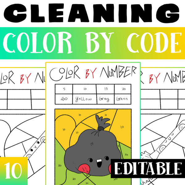 Cleaning Editable Color By Code Worksheets Activity, Housework Color By ...