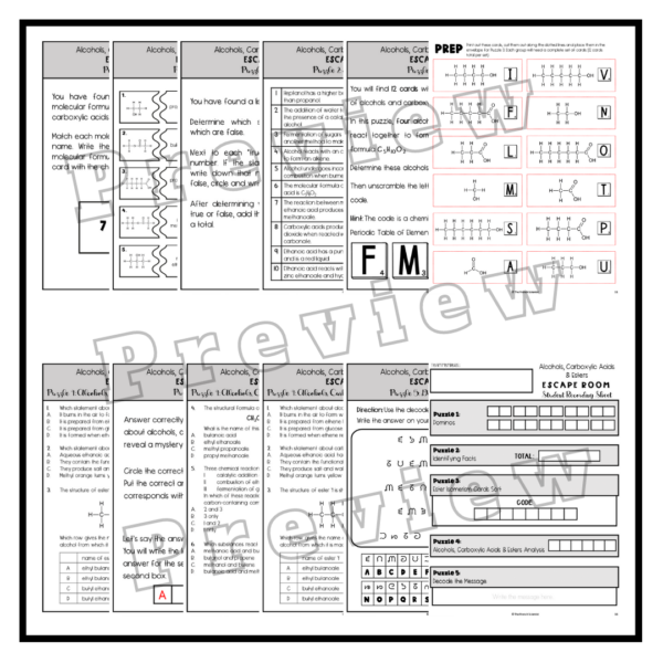 CHEMISTRY Alcohols, Carboxylic Acids & Esters Escape Room Activity [PDF ...