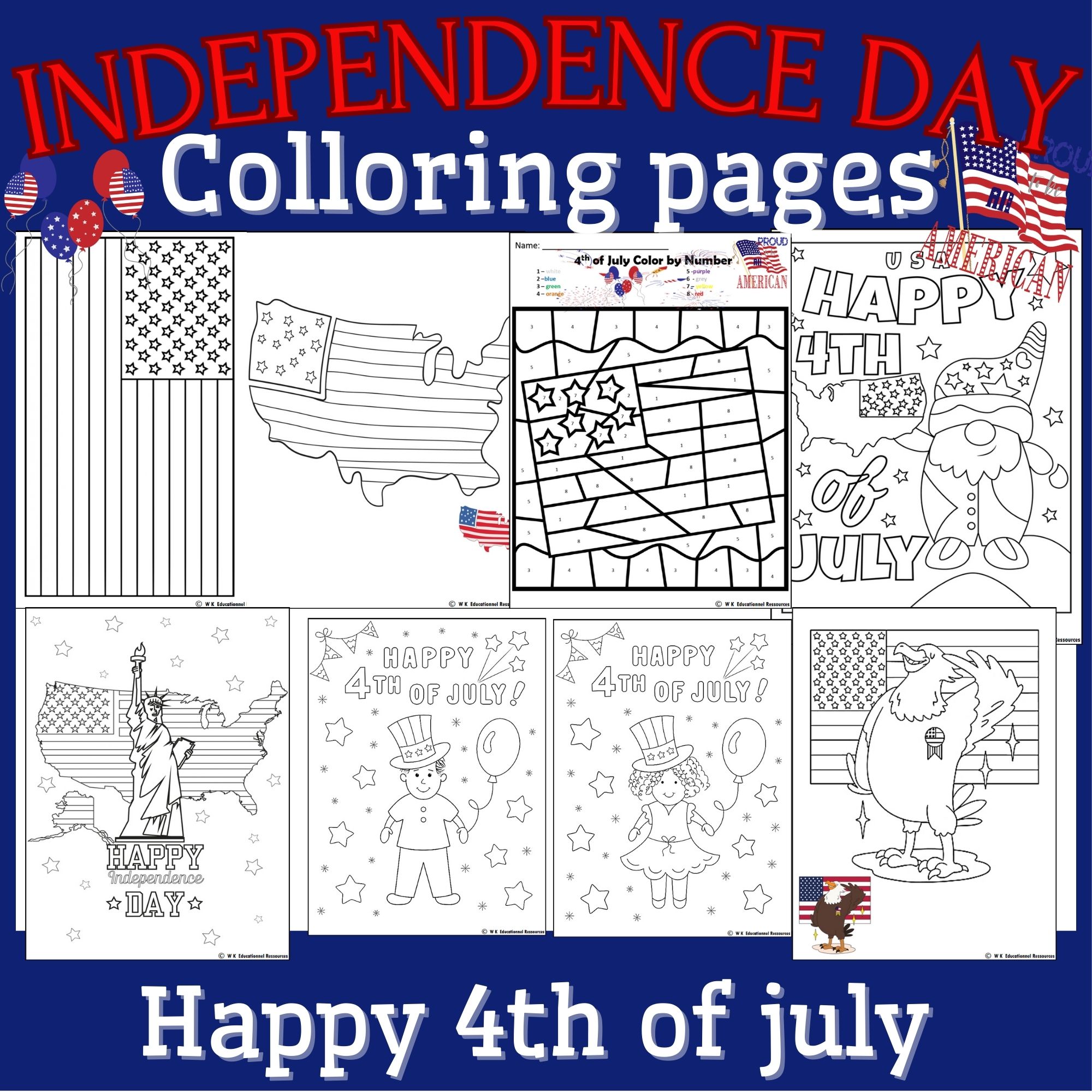 Independence Day Coloring Pages Color by Code American Flag Happy 4th ...