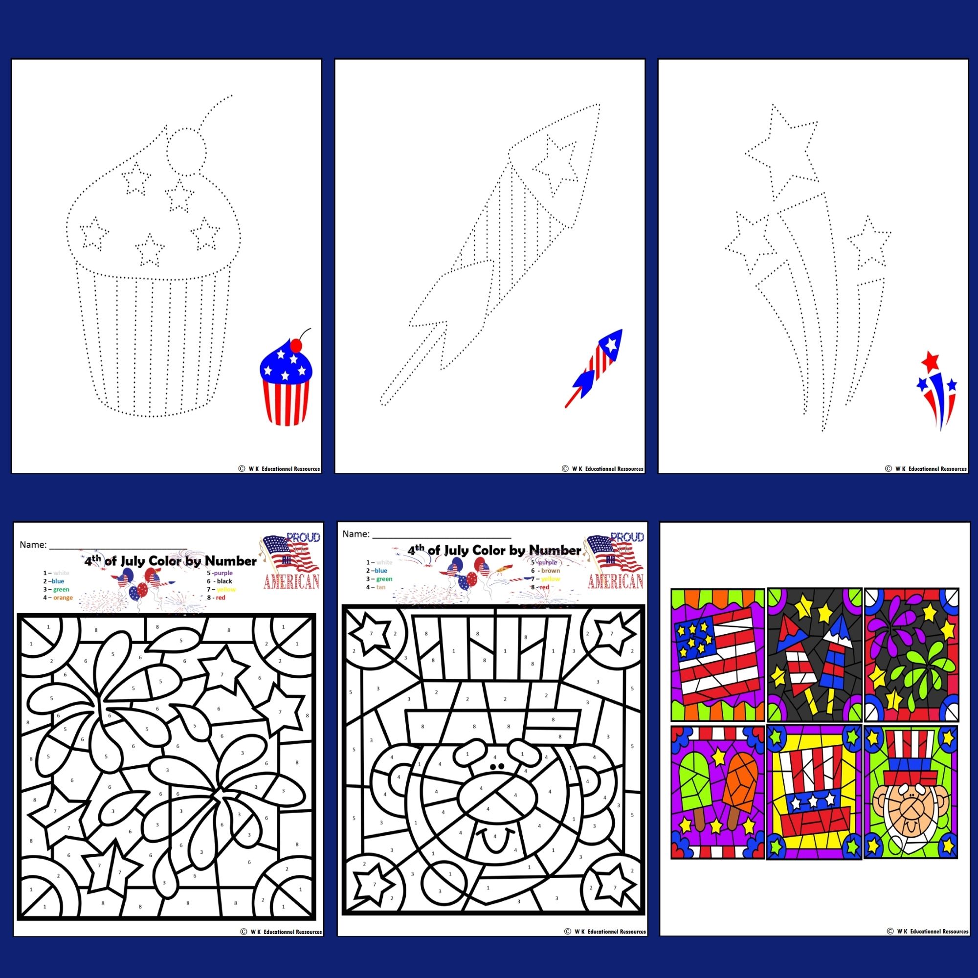 Independence Day Coloring Pages Color by Code American Flag Happy 4th ...