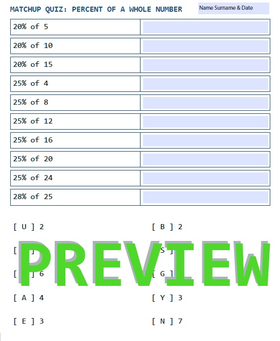 PERCENTS OF WHOLE NUMBERS - WORKSHEETS | Made By Teachers