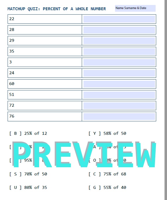 PERCENTS OF WHOLE NUMBERS - WORKSHEETS | Made By Teachers