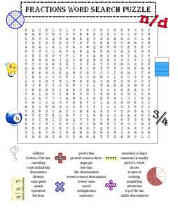3 Math Word Search Puzzles Fractions, Exponents, General Math | Made By ...