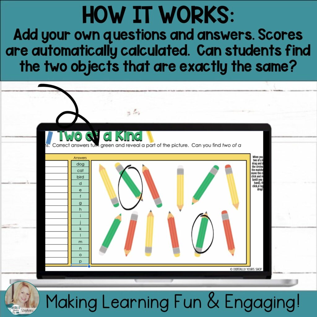 Editable Self-Checking Two of a Kind Template Digital Activity Volume 1 ...