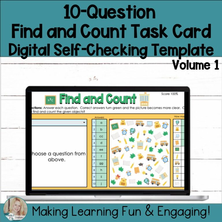 Editable Self-Checking Find and Count Task Card Template Digital ...