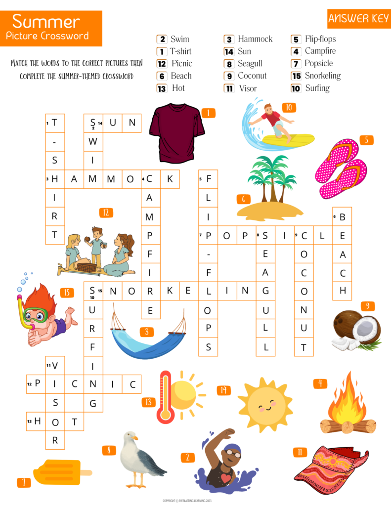 Summer Crossword Puzzle, End of The Year Activity, Summer Fun Game ...