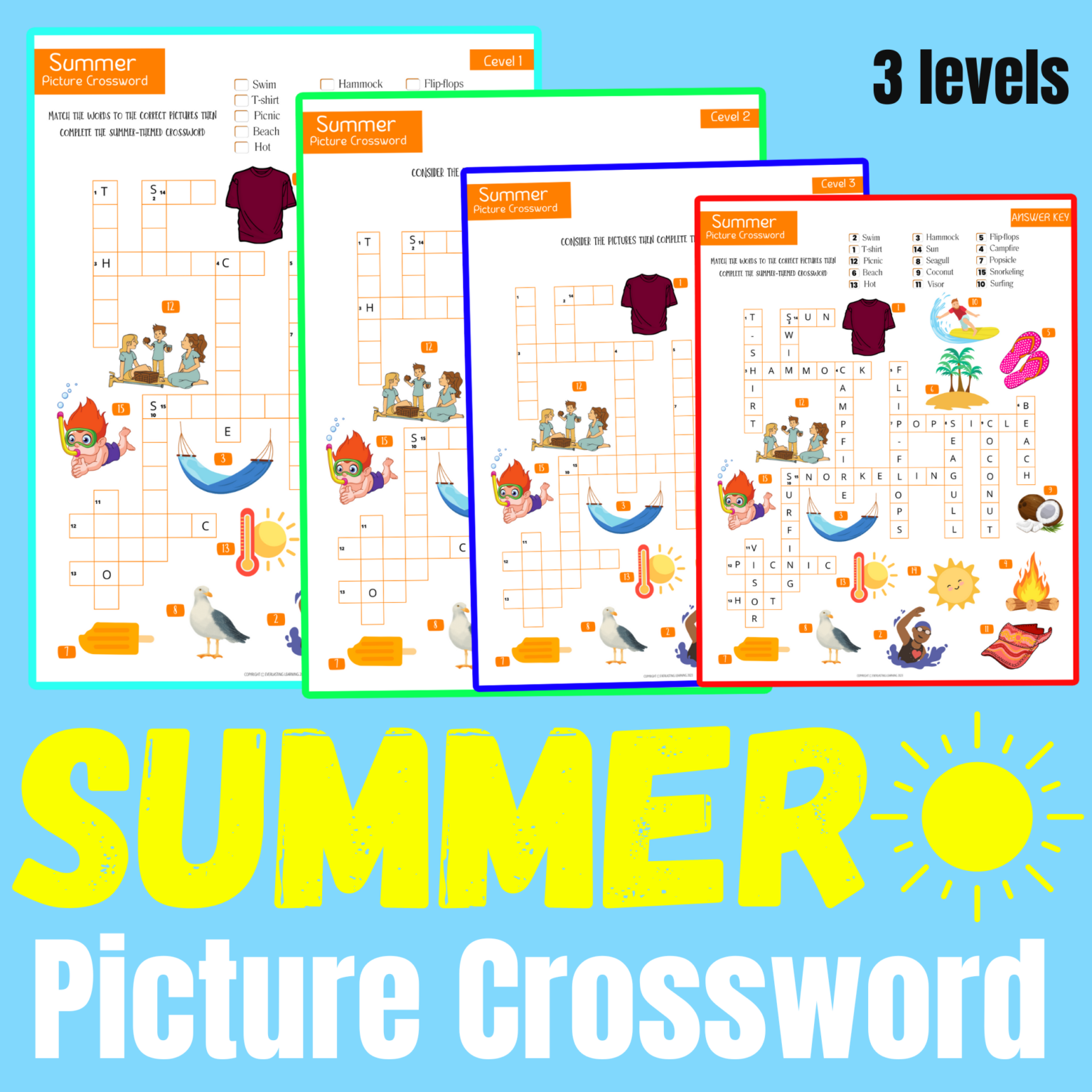 Summer Crossword Puzzle, End of The Year Activity, Summer Fun Game ...