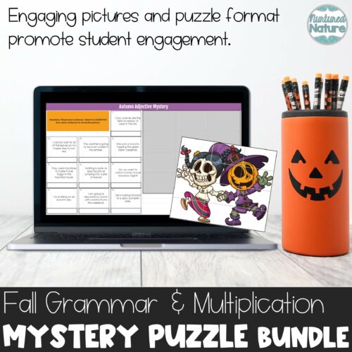 Fall Grammar and Multiplication Facts Fluency 1-12 Pixel Art Puzzles ...