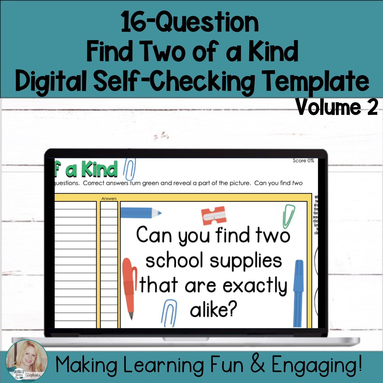 Editable Self-Checking Two of a Kind Template Digital Activity Volume 2 ...