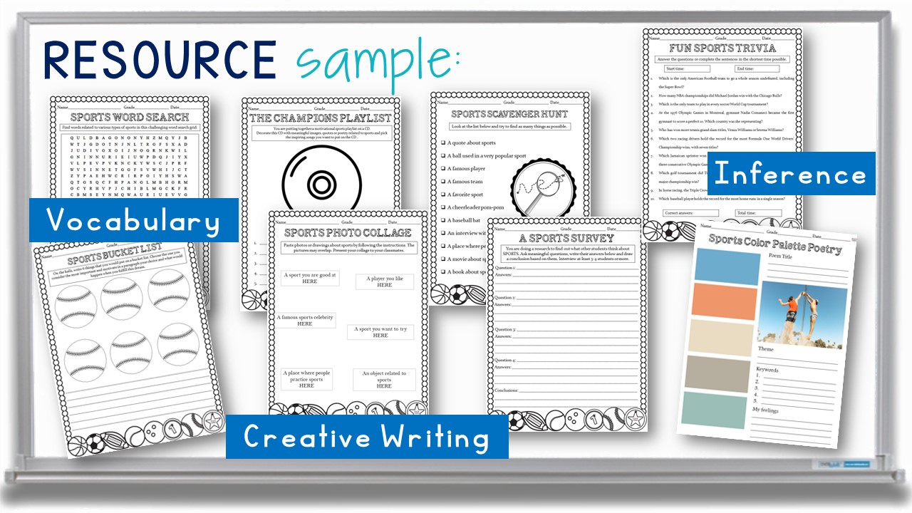 Fun Sports Activities, Middle School Worksheets - Print and Digital ELA ...