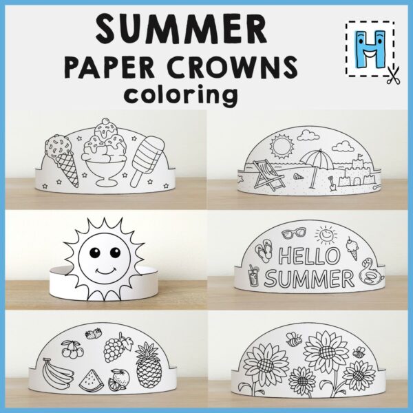 Summer Paper Crowns Headbands Hats Printable Ice Cream Craft Coloring ...