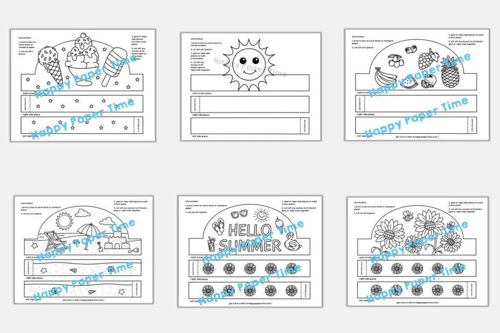 Summer Paper Crowns Headbands Hats Printable Ice Cream Craft Coloring ...