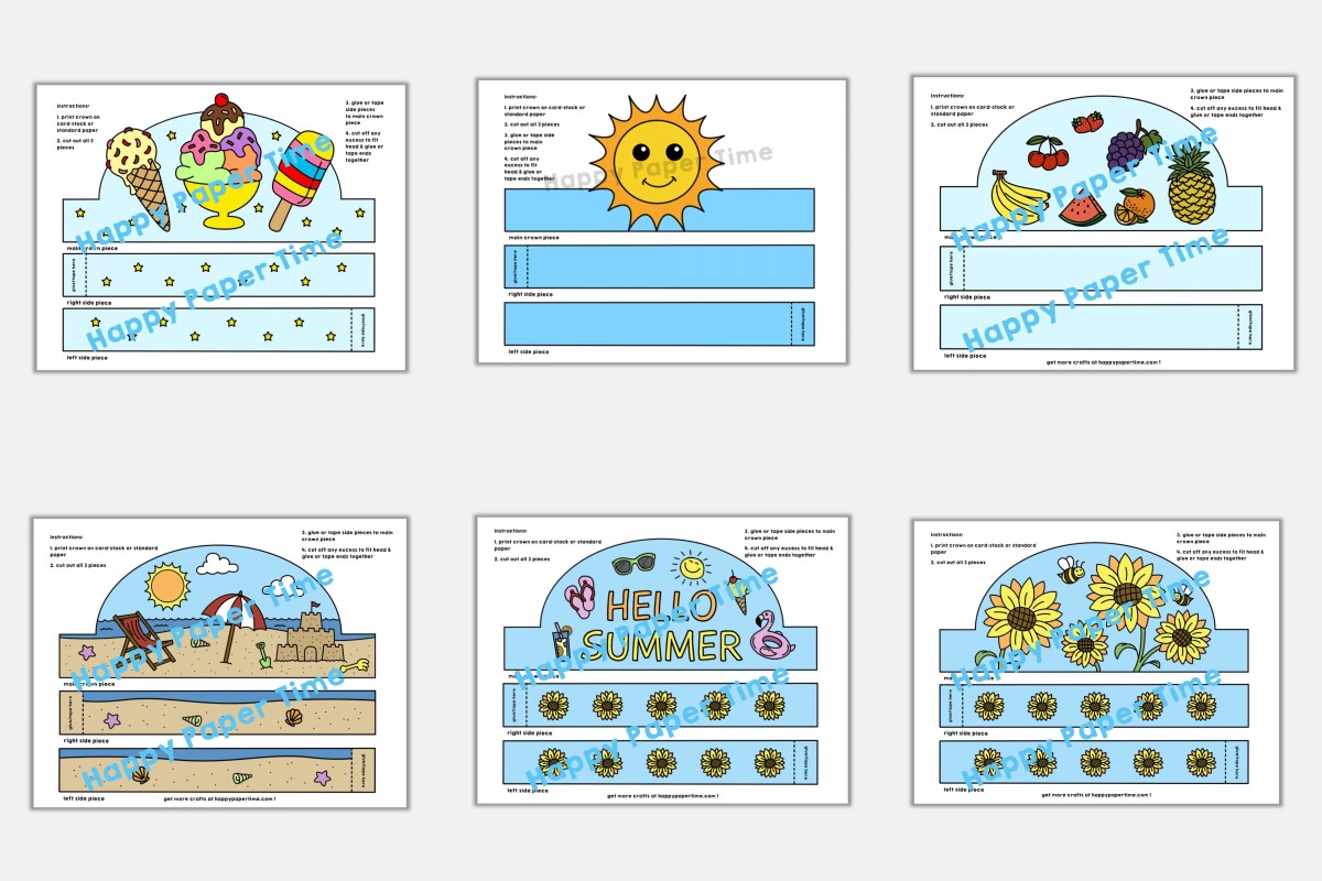 Summer Paper Crowns Headbands Hats Printable Ice Cream Craft Activity ...