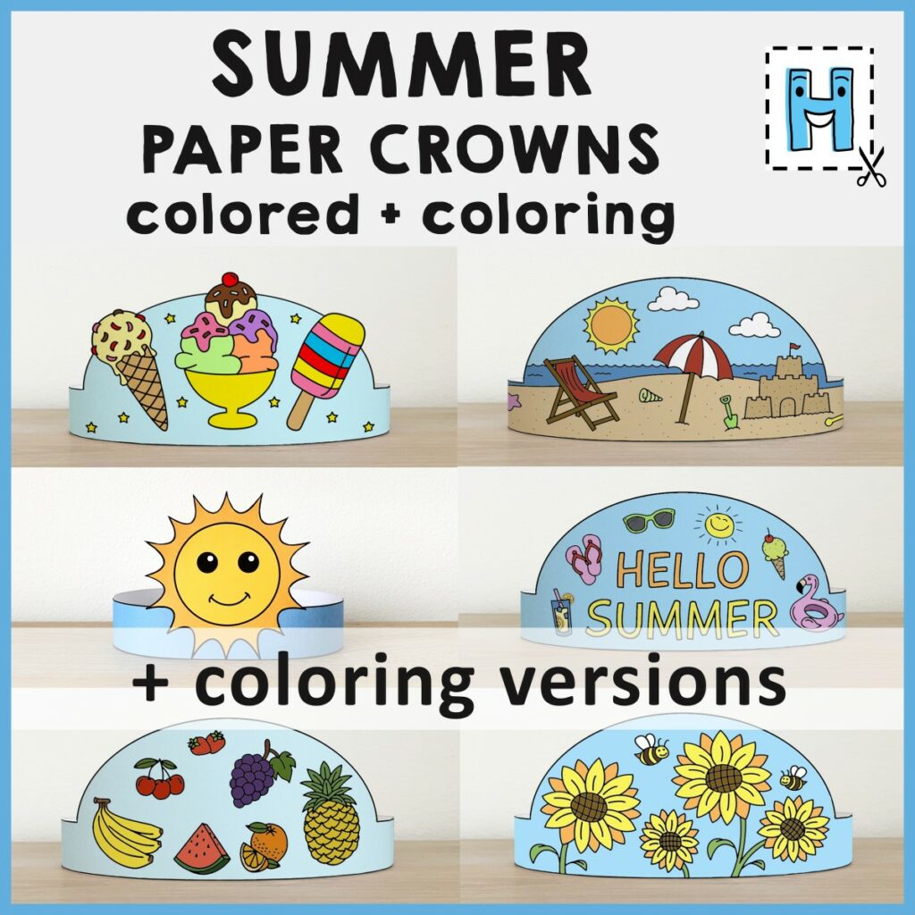 Summer Paper Crowns Headbands Hats Printable Ice Cream Craft Coloring ...
