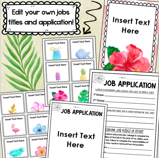 Classroom Jobs Helpers Chart Labels Signs Watercolor Tropical Theme ...
