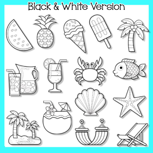 Summertime Black and White PNG Clip Art Set | Made By Teachers