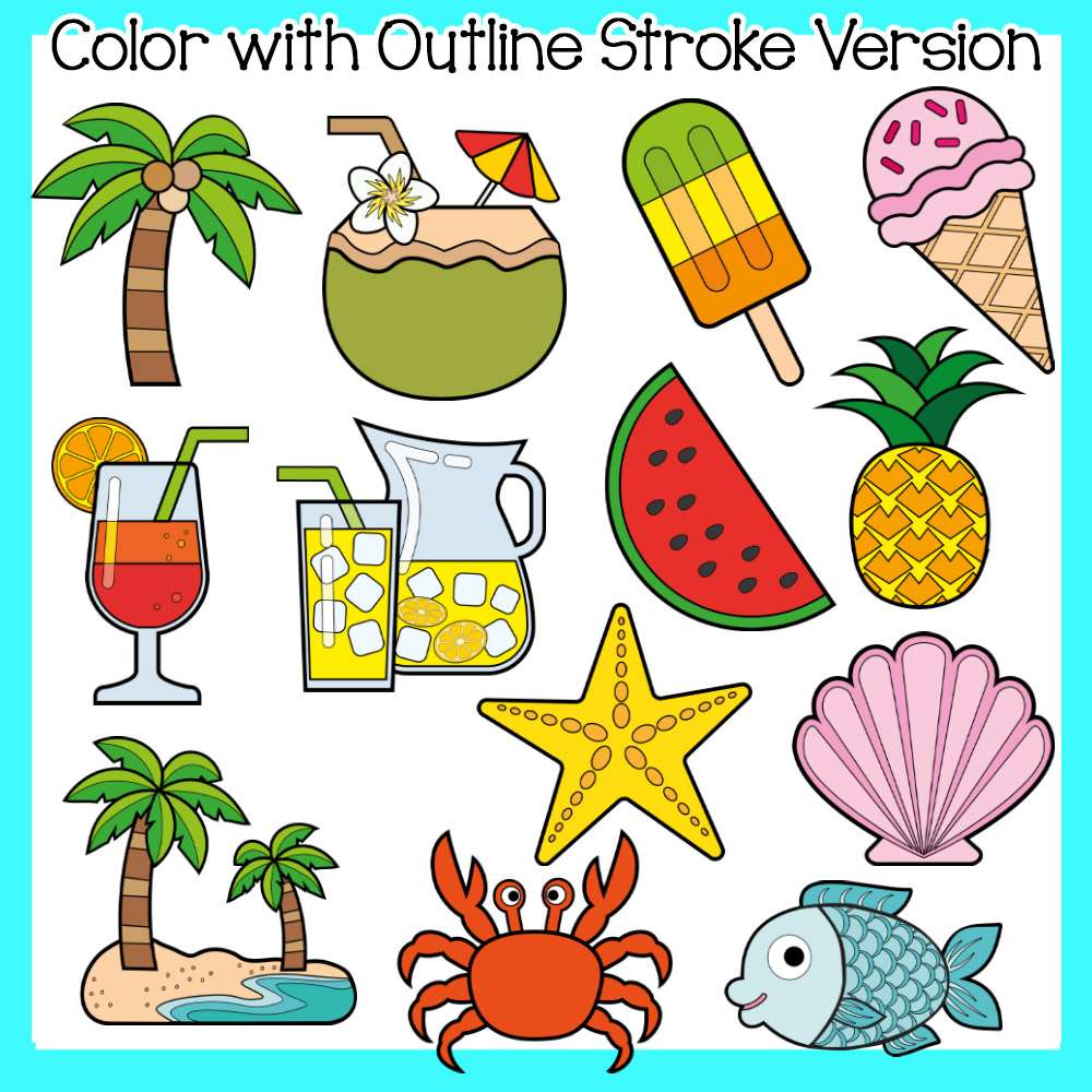 Summertime Color PNG Clip Art with Stroke | Made By Teachers