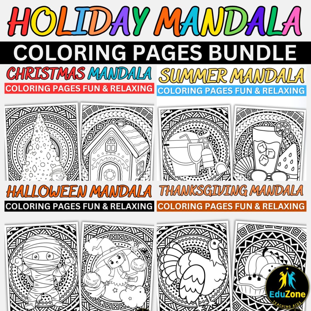 Holiday Coloring Pages Bundle: Winter, Summer, Spring, Thanksgiving ...