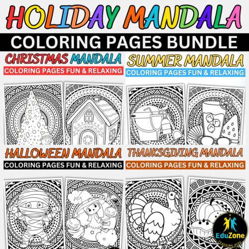 Holiday Coloring Pages Bundle: Winter, Summer, Spring, Thanksgiving ...