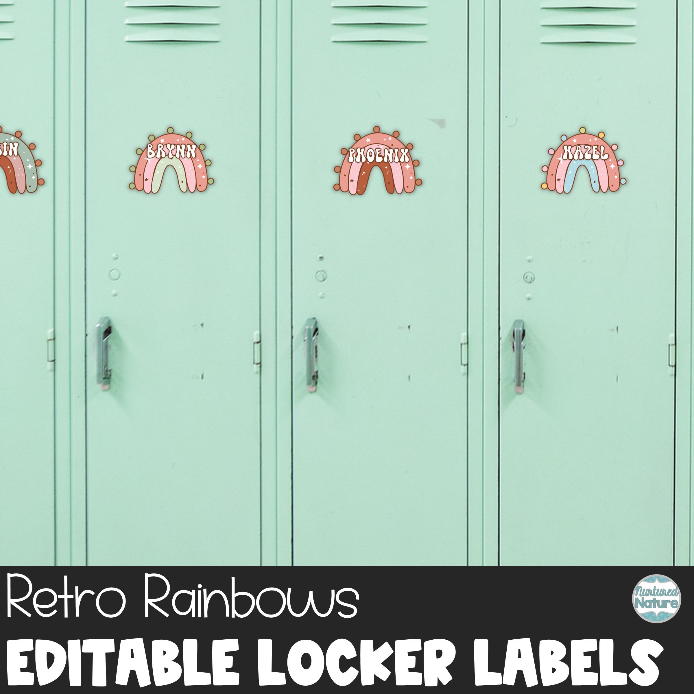 Retro Rainbow Name Tags - Editable Locker Labels or Cubby Tags | Made ...