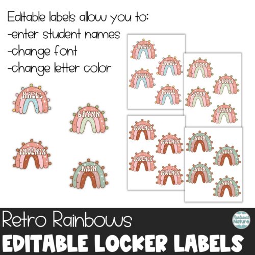 Retro Rainbow Name Tags - Editable Locker Labels or Cubby Tags | Made ...