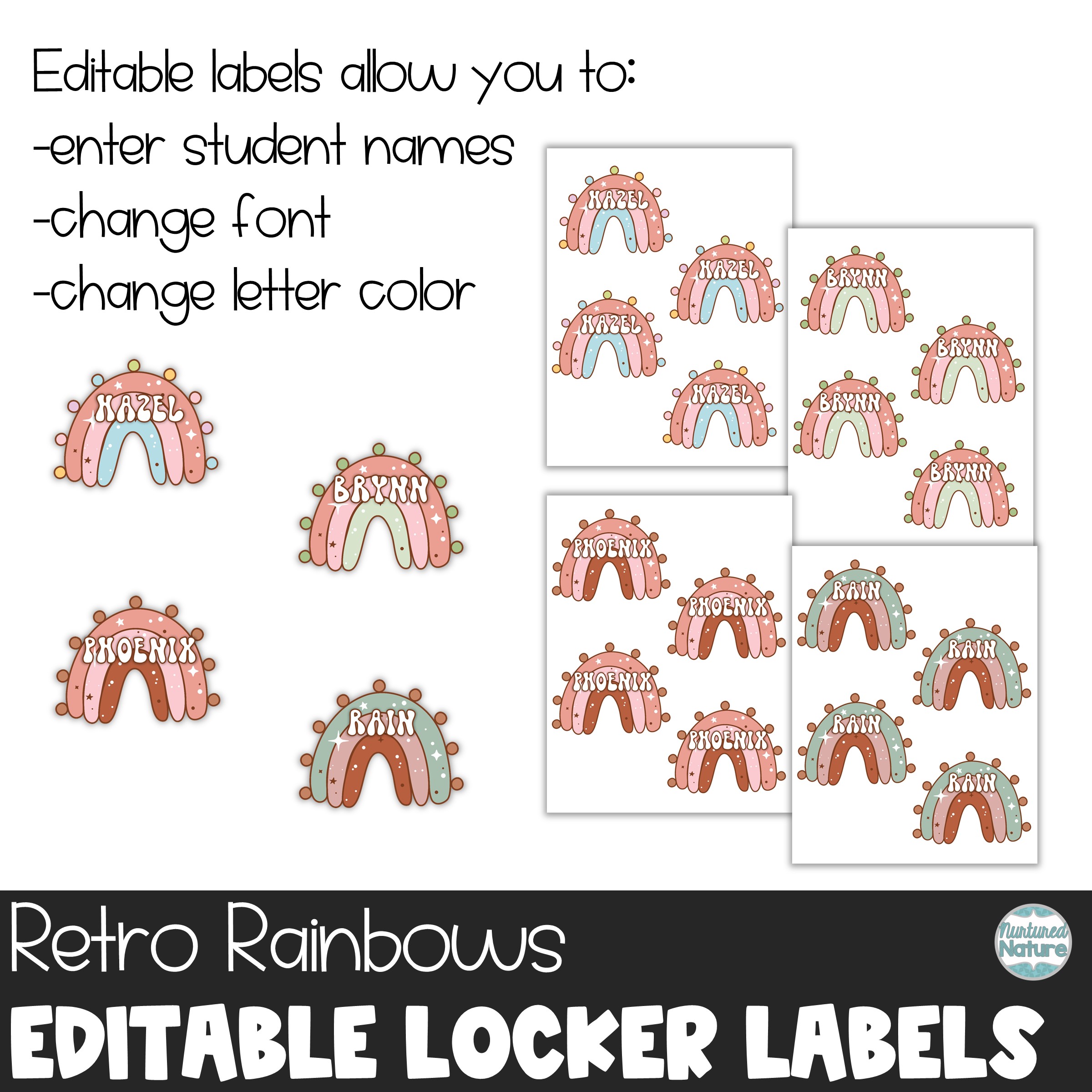Retro Rainbow Name Tags - Editable Locker Labels or Cubby Tags | Made ...