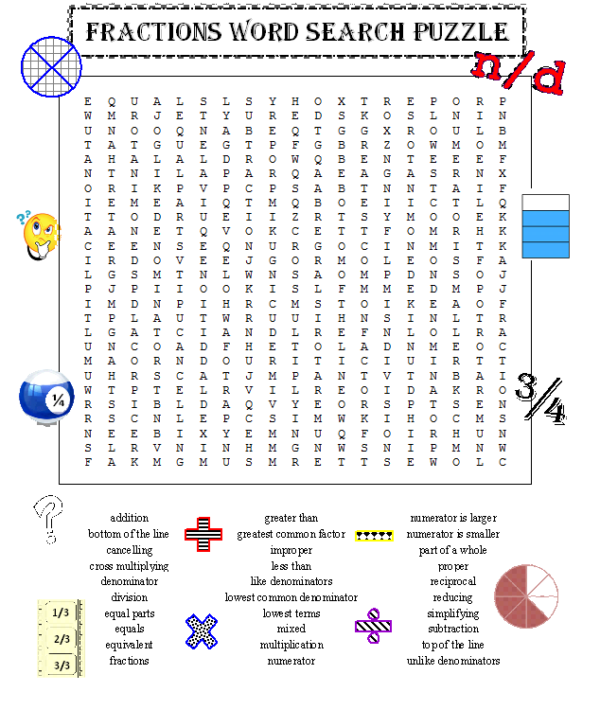 3 Math Word Search Puzzles Fractions, Exponents, Geometry | Made By ...
