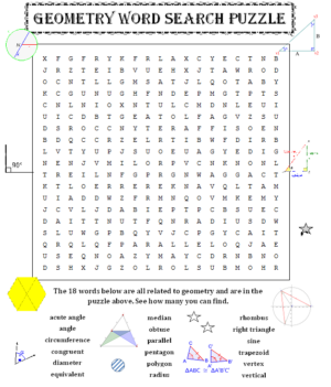 3 Math Word Search Puzzles Fractions, Exponents, Geometry | Made By ...