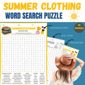 Summer Clothes Word Search Puzzle Activity worksheet, End of Year ...