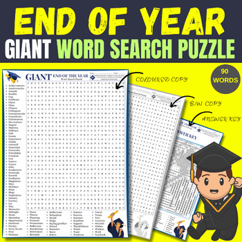 End of the Year Word Search Puzzle Activity Worksheet, Hard End of Year ...