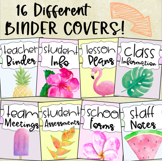 Binder Covers and Spines Teacher Planner Editable Watercolor Tropical ...