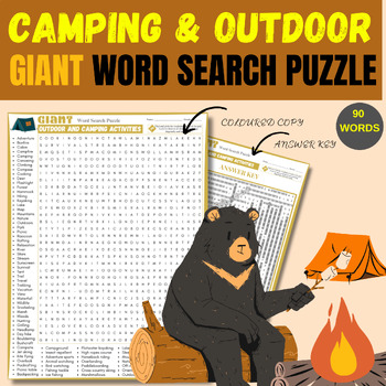 Camping and Outdoor Activities Giant Word Search Puzzle Worksheet, ELA ...