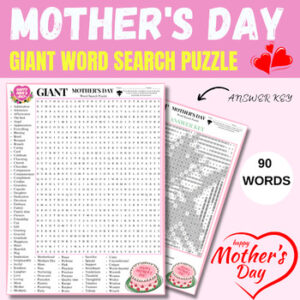 Giant Mothers Day Word Search Puzzle Activity, No Prep Required ELA ...