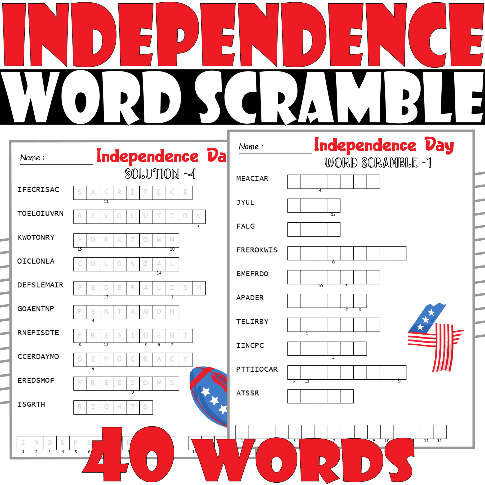 Independence Day Word Scramble Puzzle , 4th of July Word Scramble ...