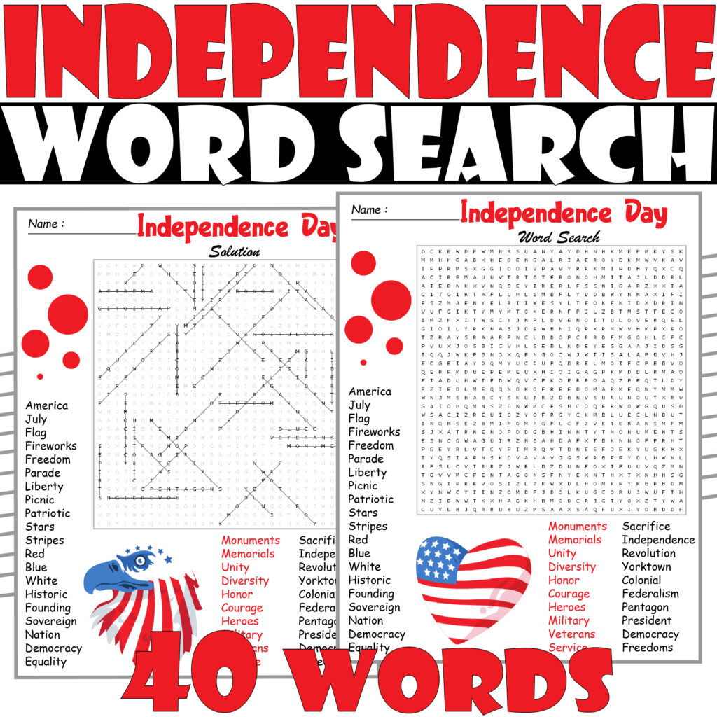 Independence Day Word Search Puzzle, 4th of July Word Search Activities ...