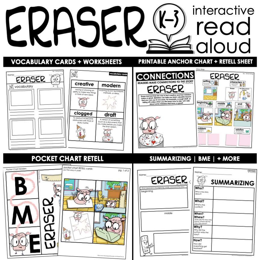 Eraser by Anna Kang Read Aloud Activities + craft | RETELL Kit ...