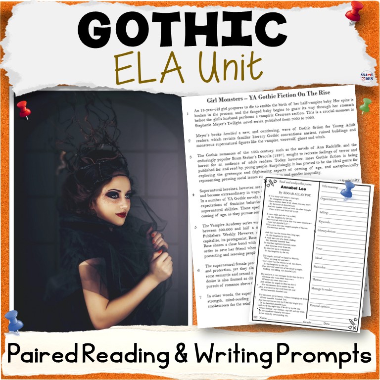 Gothic Unit - Middle School Paired Reading, Writing Prompts - Print and ...