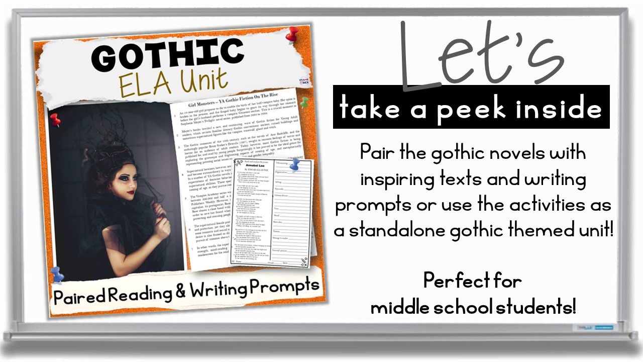 Gothic Unit - Middle School Paired Reading, Writing Prompts - Print and ...