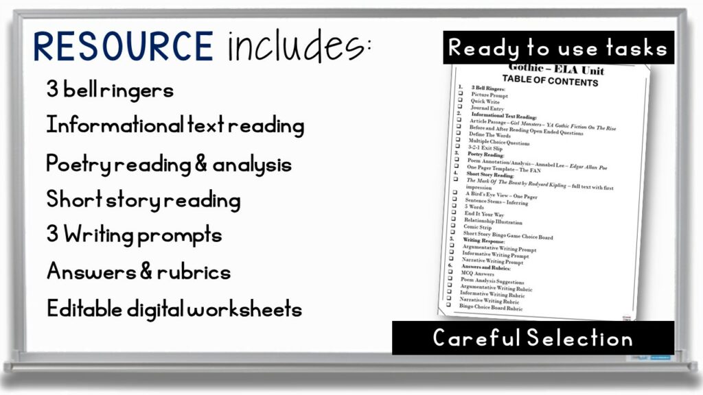 Gothic Unit - Middle School Paired Reading, Writing Prompts - Print and ...