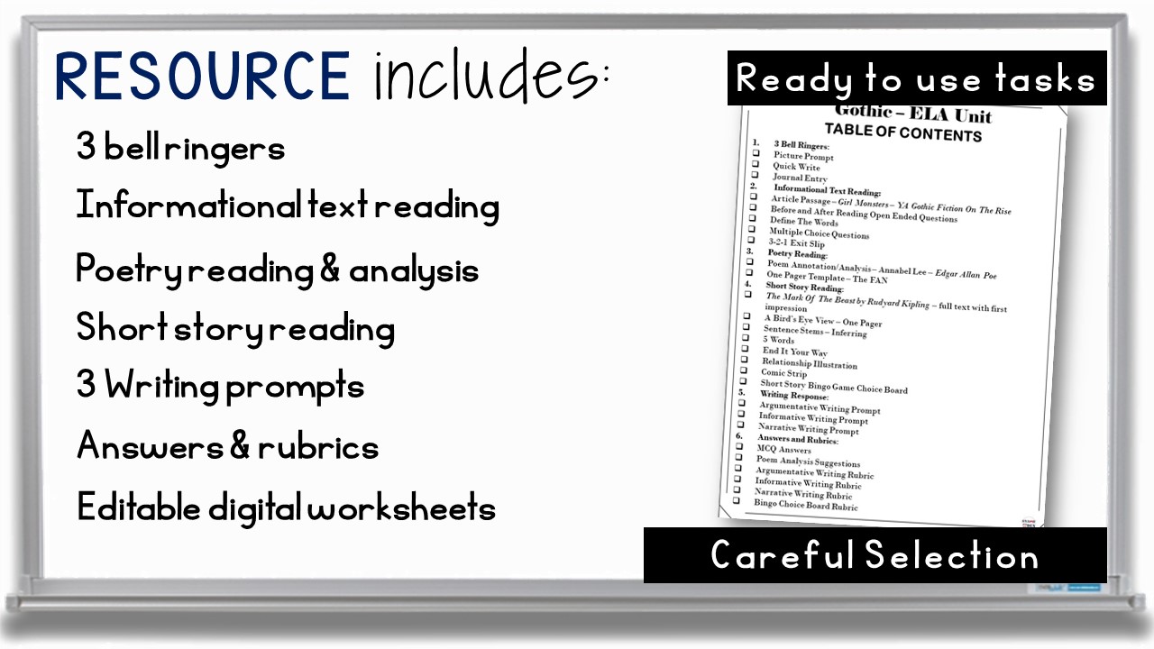 Gothic Unit - Middle School Paired Reading, Writing Prompts - Print and ...