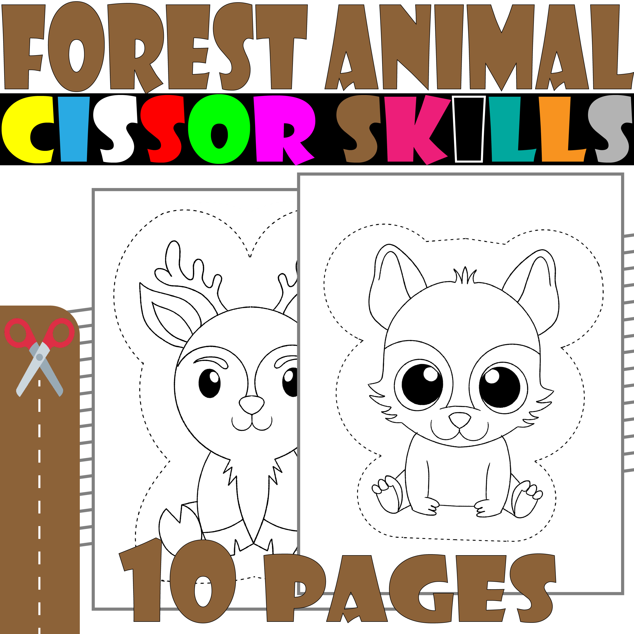 Forest Animal Scissor Skills And Coloring For Kids , woodland Scissor ...