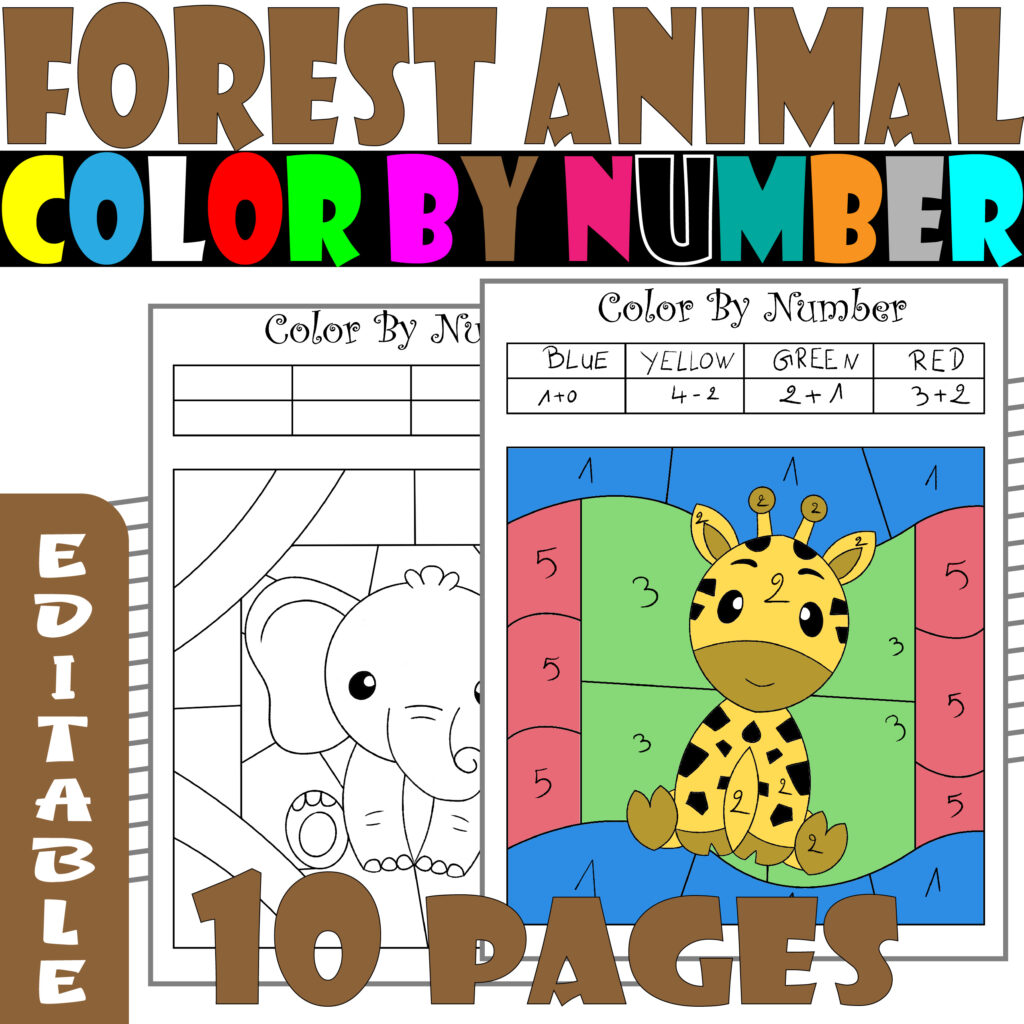 Forest Animals color by number Editable , woodland Color by math ...