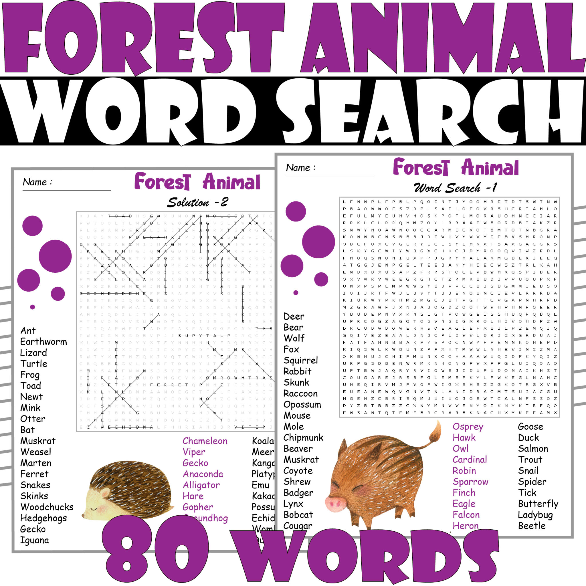 Forest Animal Word Search Puzzle , woodland Animal Word Search ...