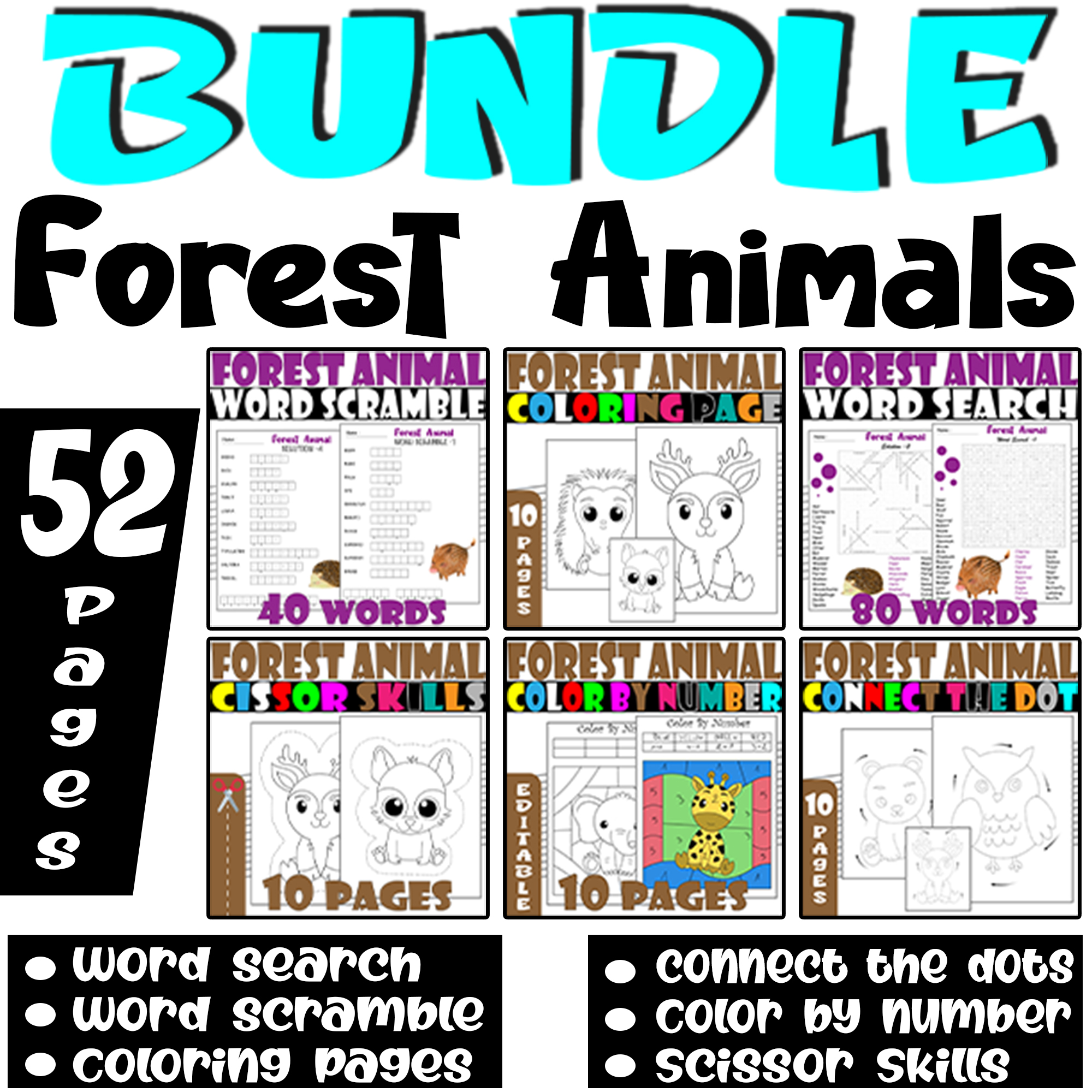 Forest Animal Word Scramble Puzzle, woodland Animal Word Scramble ...