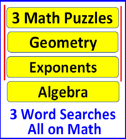 3 Math Word Search Puzzles Geometry, Exponents, Algebra | Made By Teachers