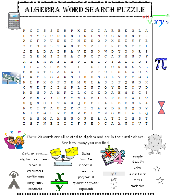 3 Math Word Search Puzzles Geometry, Exponents, Algebra | Made By Teachers