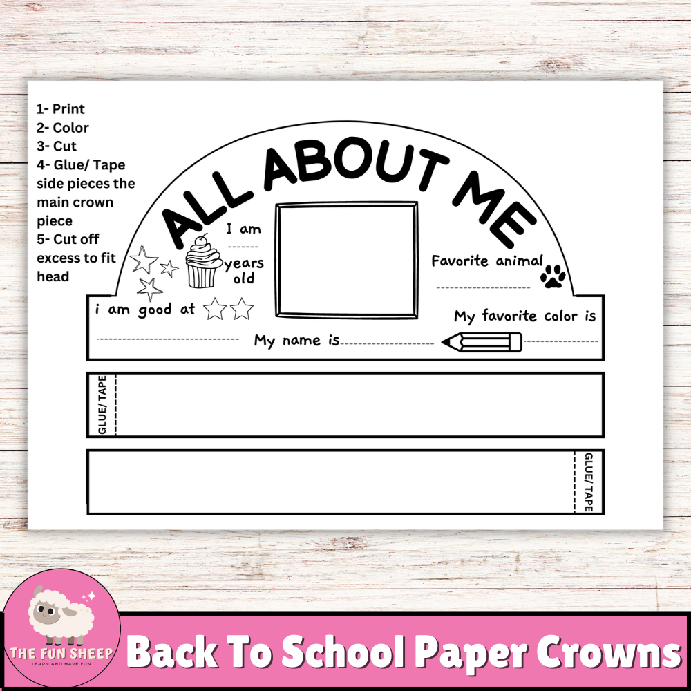 Back To School Paper Crowns | All About Me Headband Coloring Printable ...