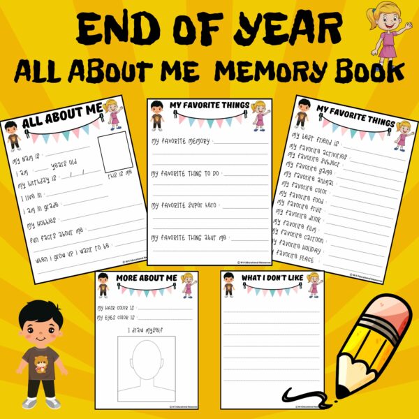 End of Year Memory Book All About Me Questions,Questionnaire, Draw ...