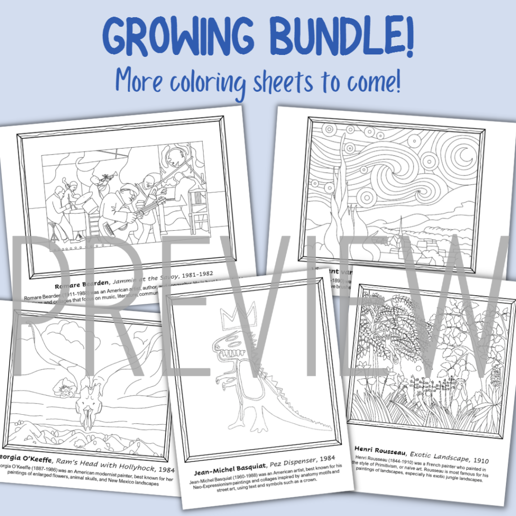 Famous Art Coloring Sheets - Color Pages of Masterpieces by Famous ...